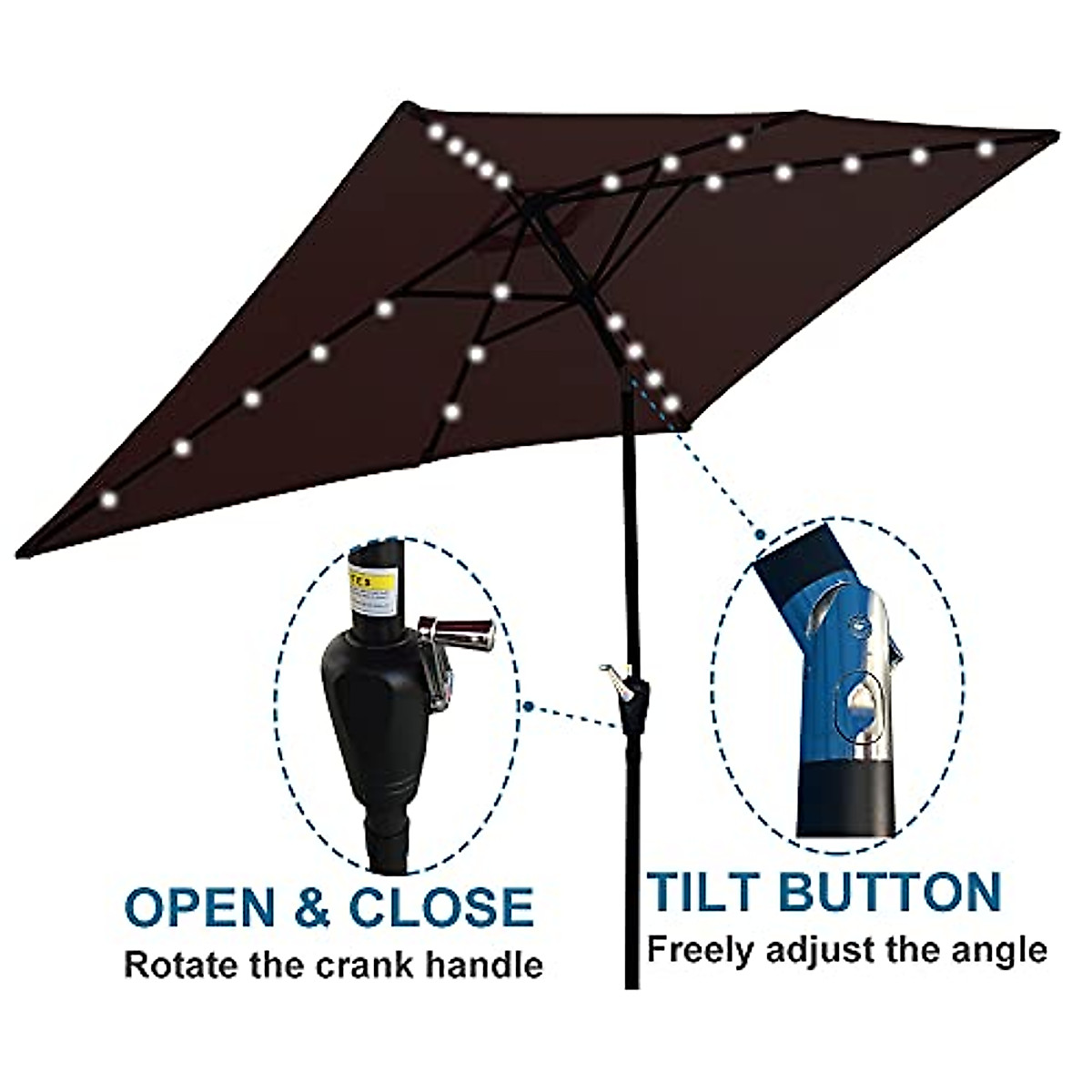 SSLine 10x6.5FT Patio Table Umbrella w/Solar LED Light Outdoor Rectangle Sunshade Umbrella Folding Portable Patio Umbrella for Garden Yard Pool Beach Outside Table Sun Shade Canopy w/Tilt and Crank