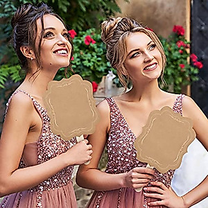 Amyhill Kraft Wedding Paper Fans Blank Handheld Church Fans and Wedding Fan Sticks with Stickers for DIY Crafting Wedding Celebration Party Favors, 8 x 6.8 Inch (20 Set)