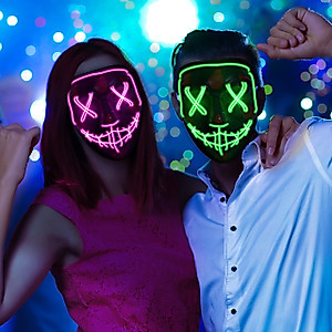 Sago Brothers LED Light Up Mask, Scary Mask for Carnival, Halloween, Rave Parties, Clubs, Masquerades, Costume Parties, 3 Light Modes, One Size Fits All, Unisex-Adults