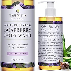 Tree to Tub Lavender Body Wash for Sensitive Skin & Dry Skin - pH Balanced Moisturizing Body Wash, Hydrating Sulfate Free Vegan Body Soap for Women & Men w/Organic Shea Butter, All Natural Aloe Vera