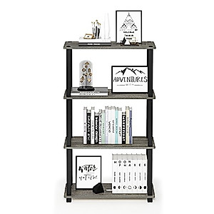 Furinno Turn-N-Tube 4-Tier Multipurpose Shelf Display Rack, Square Tube, French Oak Grey/Black