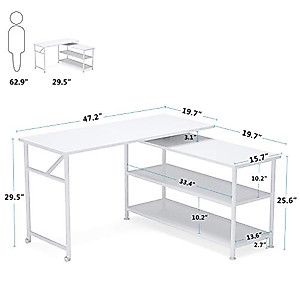 Tribesigns Modern L-Shaped Desk with Storage Shelves, 360°Rotating Desk Corner Computer Desk Study Writing Table Workstation with Open Shelves for Home Office, High Glossy Finish (White)