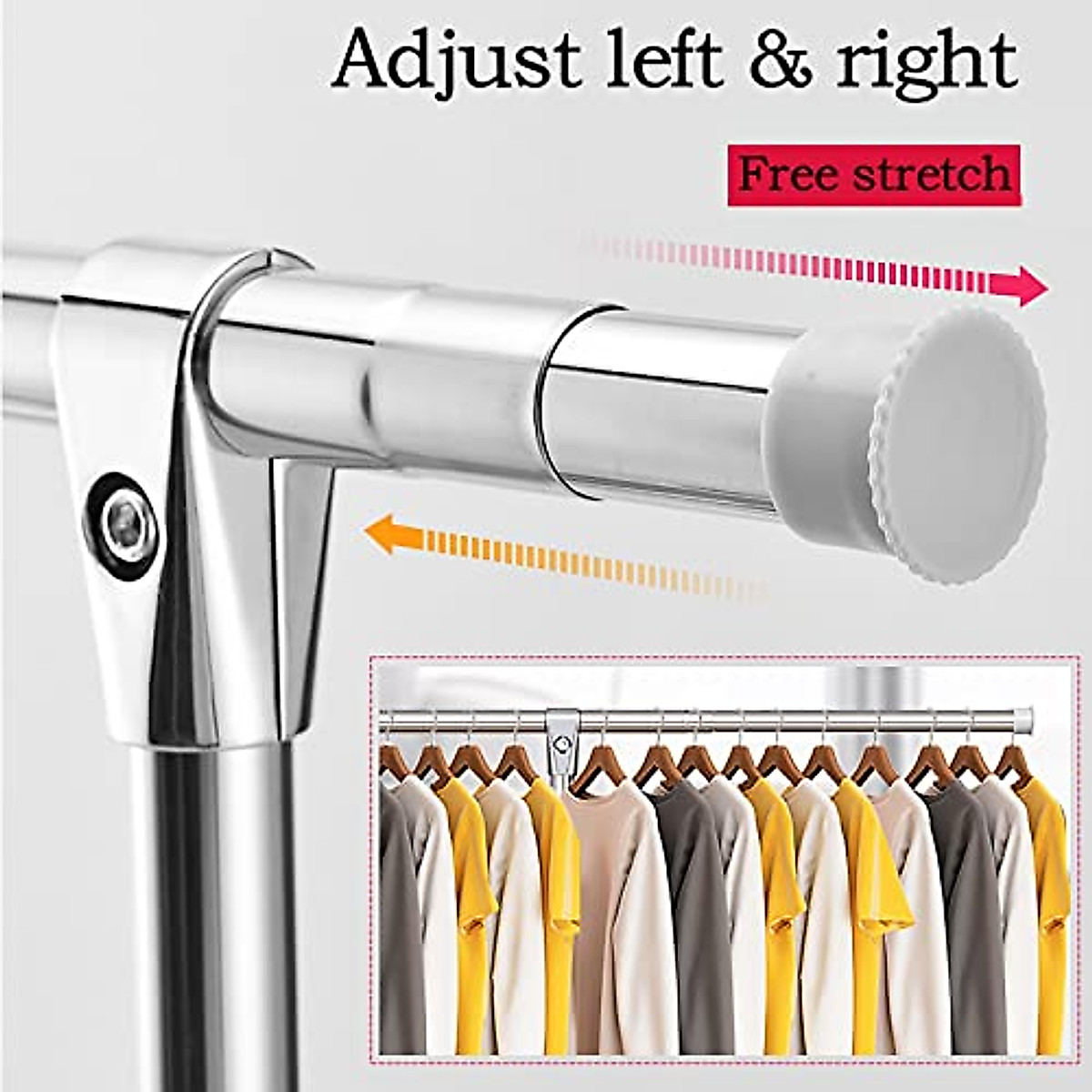 ZBYL Metal Clothes Rack Garment Wardrobe Rack, Mobile Free Standing Clothing Rolling Rack with Wheels, Portable Laundry Hanging Organizer Rack with Bottom, Retractable 120-200cm