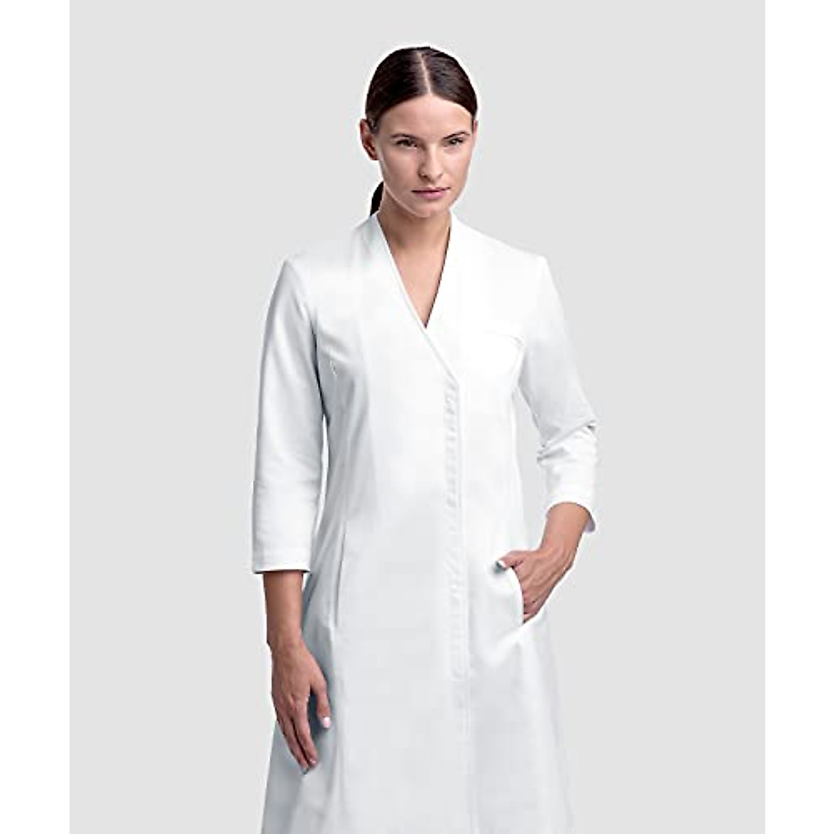 Dr. James Lab Coat for Women Minimalistic Semi-Tailored A-Line Shape Short Sleeves (8)
