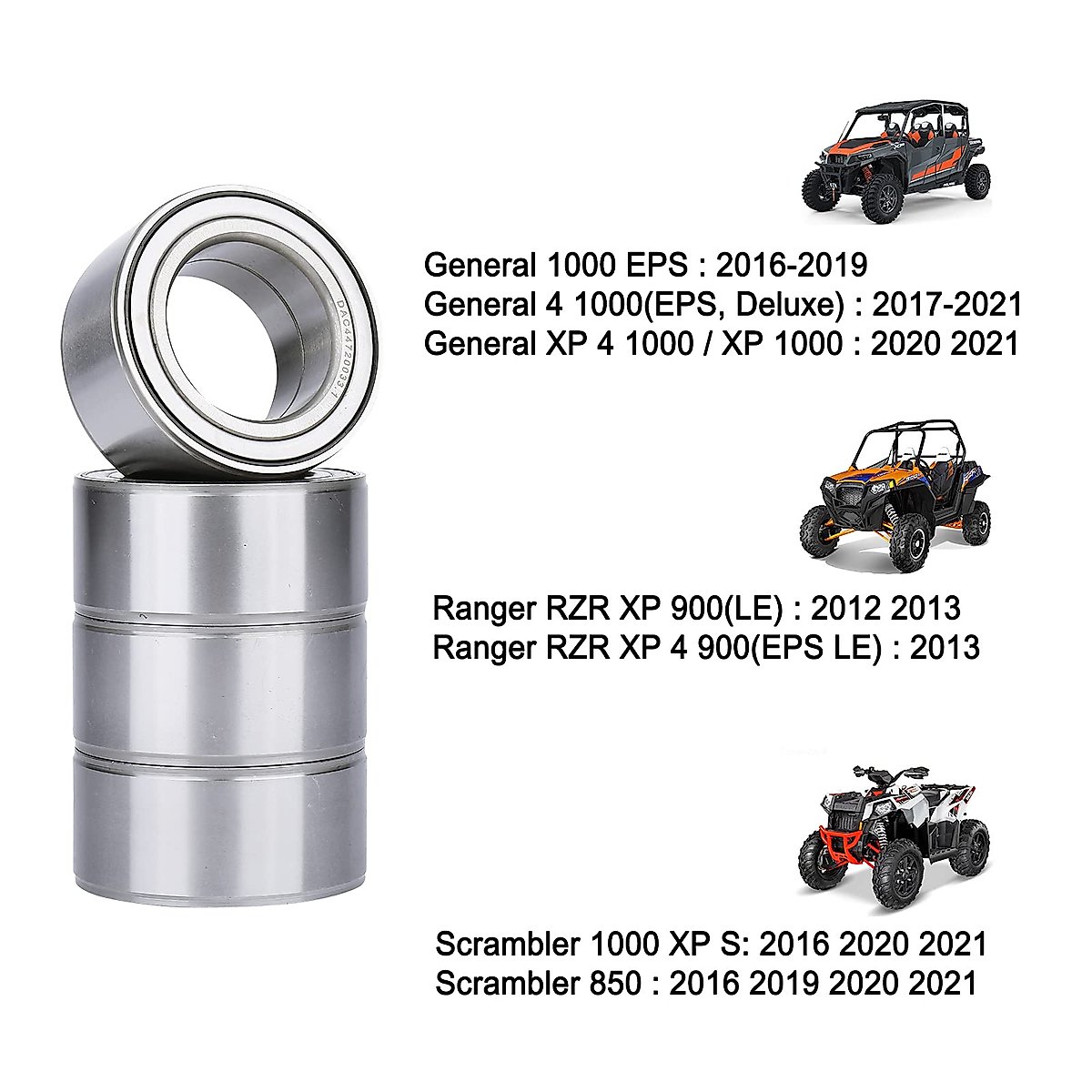 Front and Rear Wheel Hub Bearings Compatible with Polaris RZR 900 1000 4 S XP XC Turbo All Models，Replace # 3514699，3514627，3514822，3514924，3515090.（4 PCS)