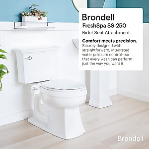Brondell FSP-250 FreshSpa Thinline Precision Essential Bidet Attachment for Toilet Seats with Adjustable Water Pressure, Side Arm Control, Thin Profile, White (Dual Nozzles)
