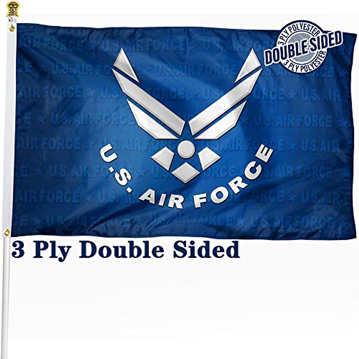 XIFAN Premium Double Sided Flag for US Air Force USAF 3x5 FT - Heavy Duty 3ply Polyester Durable Vibrant Print Double Stitched - Military Indoor Outdoor Banner