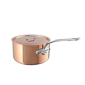 Mauviel M'150 S 1.5mm Polished Copper & Stainless Steel Sauce Pan With Lid, And Cast Stainless Steel Handle, 3.5-qt, Made In France