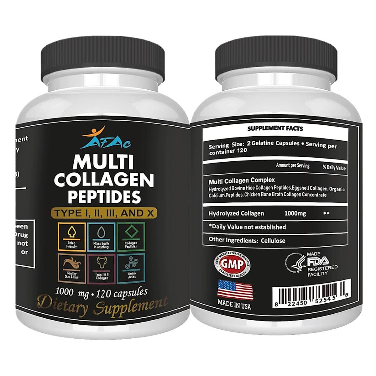 Vitamisan 2-Pack Multi Collagen Plus Pills (Type I, II, III, X) for Anti-Aging, Hair, Skin, Nails and Joint Support, 80 Day Supply 240 Capsules