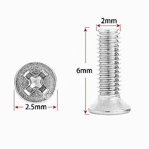 NACX M2 x 6mm Phillips Countersunk Flat Head Machine Screws Bolts, A2-70, Silver Tone, 304 Stainless Steel, 500Pcs