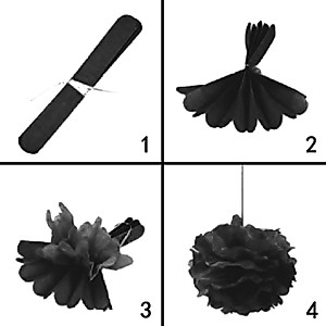 Black Orange Halloween Party Hanging Decorations - Graduation Construction Birthday Baby Shower Party Foil Swirls Tissue Paper Pom Poms Flowers Wedding Party Ceiling Hangings Decorations, 20Ct