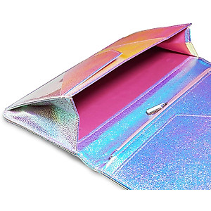 Zreal Server Book for Waitress with Zipper Pocket, 5 X 9 Serving Book, Magnetic Closure Pocket with Big Volume, Pen Holder for Waiter Server Wallet Fit Waitress Apron (Iridescent B)