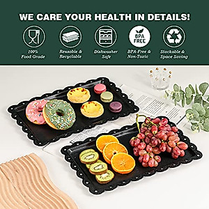 Plastic Serving Trays Food Tray - 14" x 9" Black Rectangle Serving Platter for Party | Cafeteria | Kitchen | Restaurant - Set of 4 Small Flat Trays for Dessert | Fruit | Cookie | Snack | Appetizer