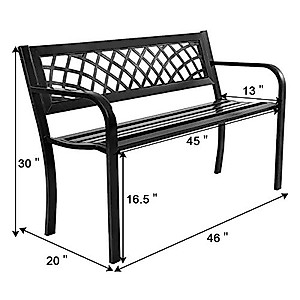 Tangkula Outdoor Garden Bench Park Bench with Steel Frame & PVC Backrest, Park Bench with Large Seat for 2-3 People, Patio Furniture Chair for Yard, Balcony, Porch & Poolside, Garden Welcome Bench