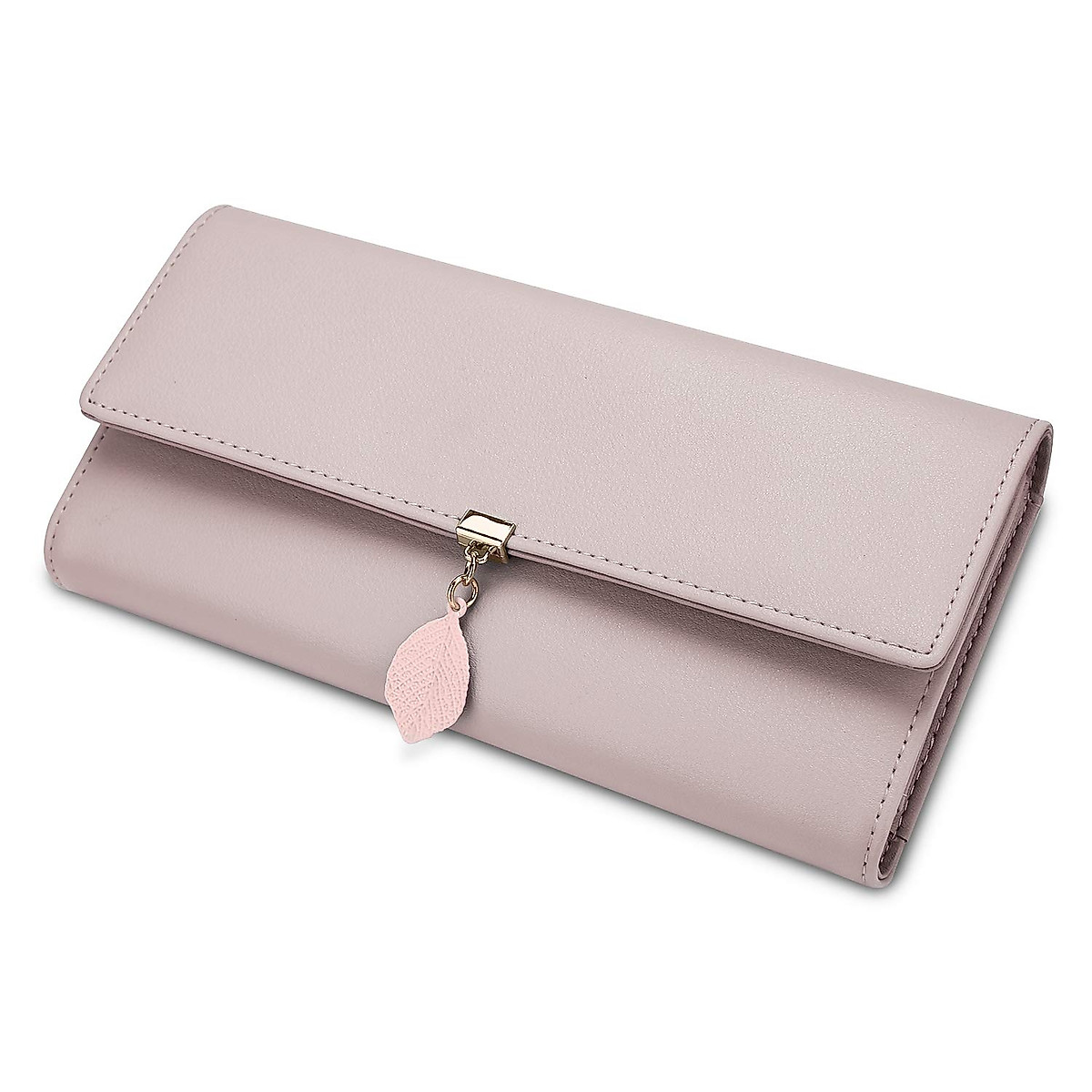 YALUXE Wallet for Women RFID Blocking Genuine Leather Leaf Pendant Snap Card Holder Organizer Zipper Coin Purse