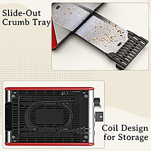 YIOU Toaster 2 Slice with Stainless Steel,1.5 Inch Extra Wide Slots，6 Browning Settings, Bagel Toaster with Reheat Defrost Cancel Function Removable Crumb Tray Easy Cleaning T2S-Metal Red