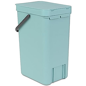 Brabantia Sort & Go Kitchen Recycling Can (4.2 Gal / Mint) Stackable Waste Organiser with Handle & Removable Lid, Wall/Cupboard Mounting