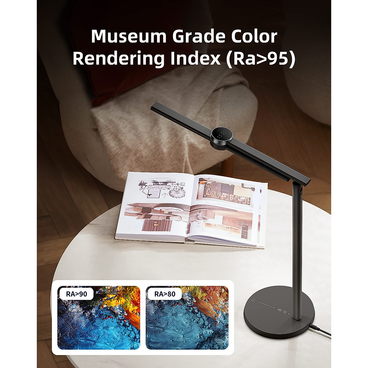 EZVALO Smart Desk Lamp with APP Control,Eye-Caring Auto-Dimming Led Desk Lamp,3 Color Temperature, Works with Alexa&Google Assistant, Study Lamp with Clock, Desk Lamps for Home Office Reading,Studying