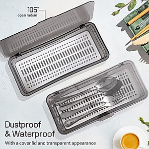 DOITOOL 3PCS Flatware Tray with Lid and Drainer, Tableware Utensil and Cutlery Drawer Organizer with Lid Covered Silverware Tray to Keeps Your Cutlery Organized and Protected