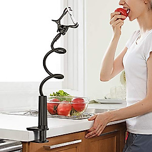 Gooseneck Cell Phone Holder Bed, Lazy Bracket, Universal Mobile Phone Clip Stand, Flexible Long Arm Rotating Mount for for Bed, Office, Kitchen, iPhone, pad, Watching Movies