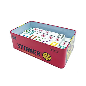 Front Porch Classics | Spinner Colored Dot Dominoes Set, On-The-Go Travel Storage Tin 2 to 8 Players Ages 8 to 99