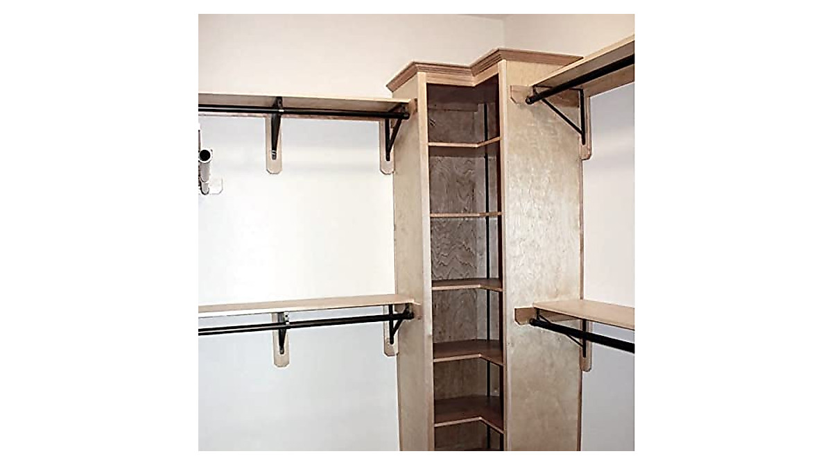 Heavy Duty Closet Shelf & Rod Brackets - Black, 4-Pack for Storage