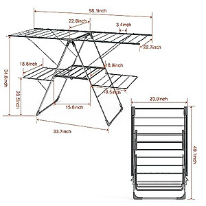 Bigzzia Clothes Drying Rack, 2-Level Laundry Drying Rack Collapsible, Free-Standing 56-inch Large Drying Rack, Height-Adjustable Wings, Stainless Steel Drying Rack Clothing Foldable for Indoor Outdoor