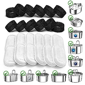 SOOFPET Cat Water Fountain Filter, 24 Pieces (Carbon Filters + Foam Filters), Replacement Filters for 108oz/3.2L Stainless Steel Cat Water Fountain