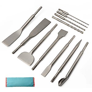 YOSIGHT 11Pcs Rotary Hammer Drill Bits and Chisel Set - SDS-Plus Carbide-Tipped Drill Bits and Chisels with Storage Pouch - Ideal for Concrete Brick Stone and Other Masonry Construction Materials