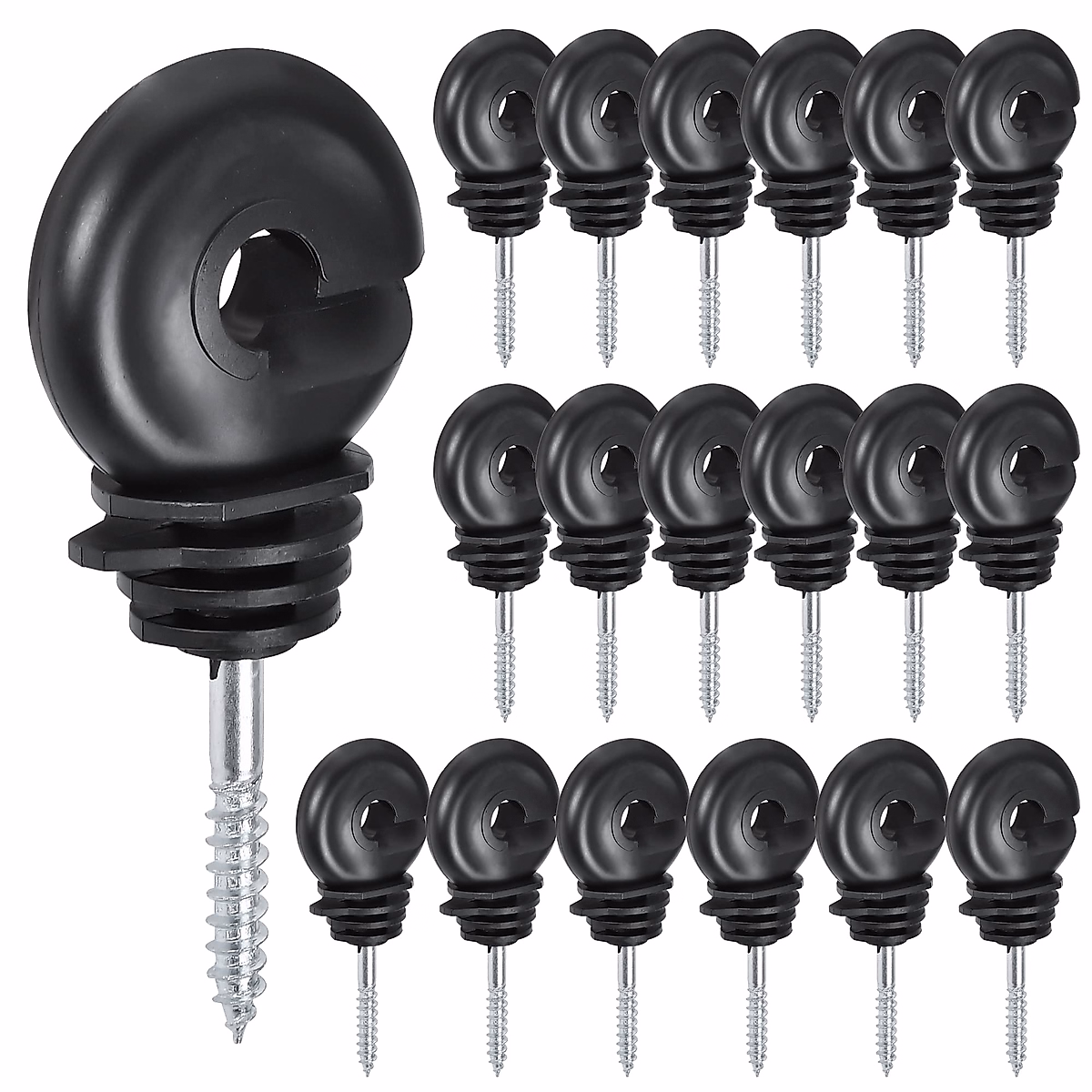 Gransuncy 50 PCS Black Electric Fence Insulator, Screw-in Insulator Fence Post Wood Ring Insulator for Farm Animal Fencing