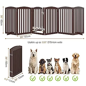 BHG No-Assembly Freestanding Dog Gate with Door, Extended Wide 120" Tall 36" Wooden Pet Gate, Accordion Folding Playpen Fence, 2PCS Support Feet Included, for The House - Espresso