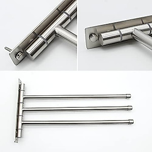 Swivel Towel Rack Wall Mounted Rotates Towel Bar SUS304 Stainless Steel 3-Arms Towel Swing Hanger Space Saving Storage Organizer Towel Holder for Bathroom, Kitchen,Brushed Finish