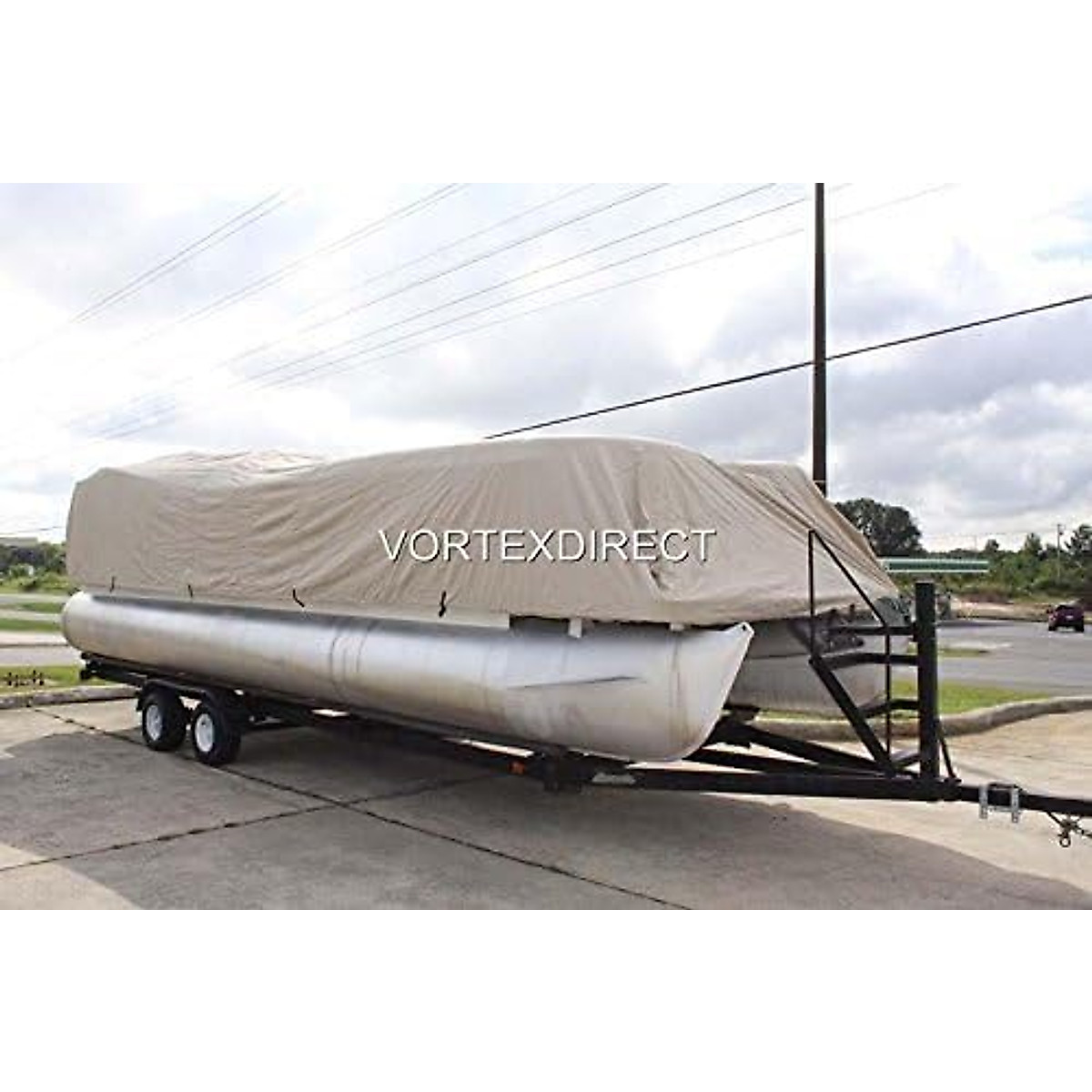 New VORTEX *TAN/Beige* 24' Ultra 3 Pontoon/Deck Boat Cover, HAS Elastic and Straps FITS 22'1" to 23' to 24' FT Long, UP to 102" Beam