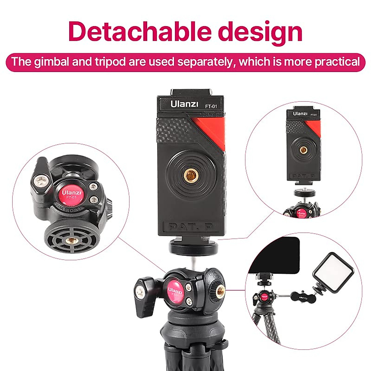 ULANZI FT-01 Phone Tripod with Holder, Mini Camera Flexible Tripod Stand with Cold Shoe Mount, 1/4'' Screw for Magic Arm, Universal for iPhone 13 Pro Max XS Max X 8 Samsung Canon Nikon Sony Cameras