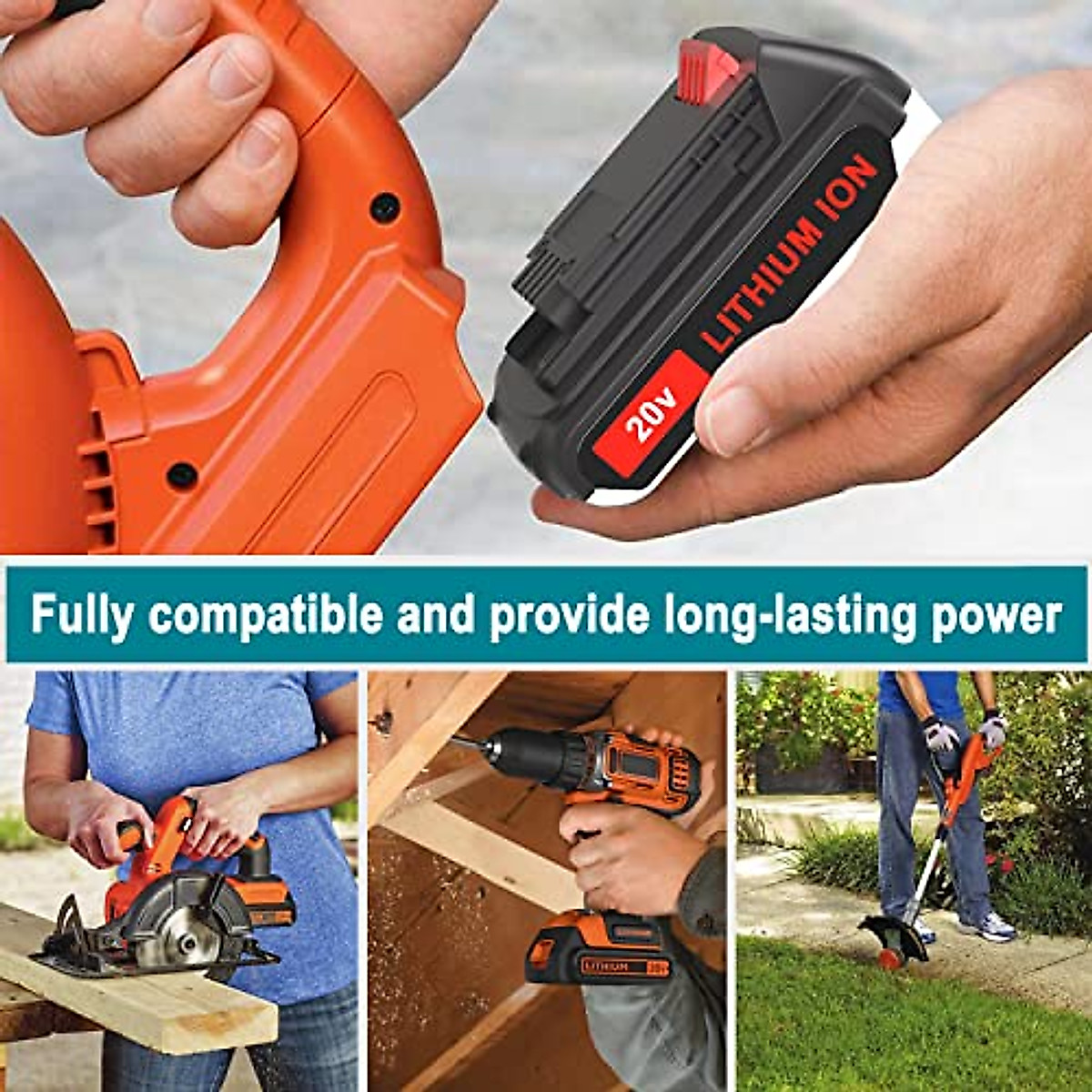 KUNLUN 2-Pack Replace Battery for Black and Decker 20V Lithium Battery 3000mAh, Replacement for Black & Decker 20 Volt Max LB20 LBX20 LBXR20 LB2X4020 LBXR2020 LST220 Battery