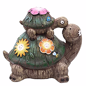 TERESA'S COLLECTIONS Turtle Garden Outdoor Decor with Solar Lights, Cute Resin Tortoise Figurines Sculptures Garden Gifts for Mom, Green Lawn Ornaments for Outside Patio Yard Decorations, 6.7 Inch