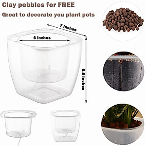 6-Pack Clear Self Watering Planters for Indoor Plants 7" Large African Violet Plant Pots Plastic Wick Flower Pots with Water Injection Hole, Orchid Plant Pot Set, Clear