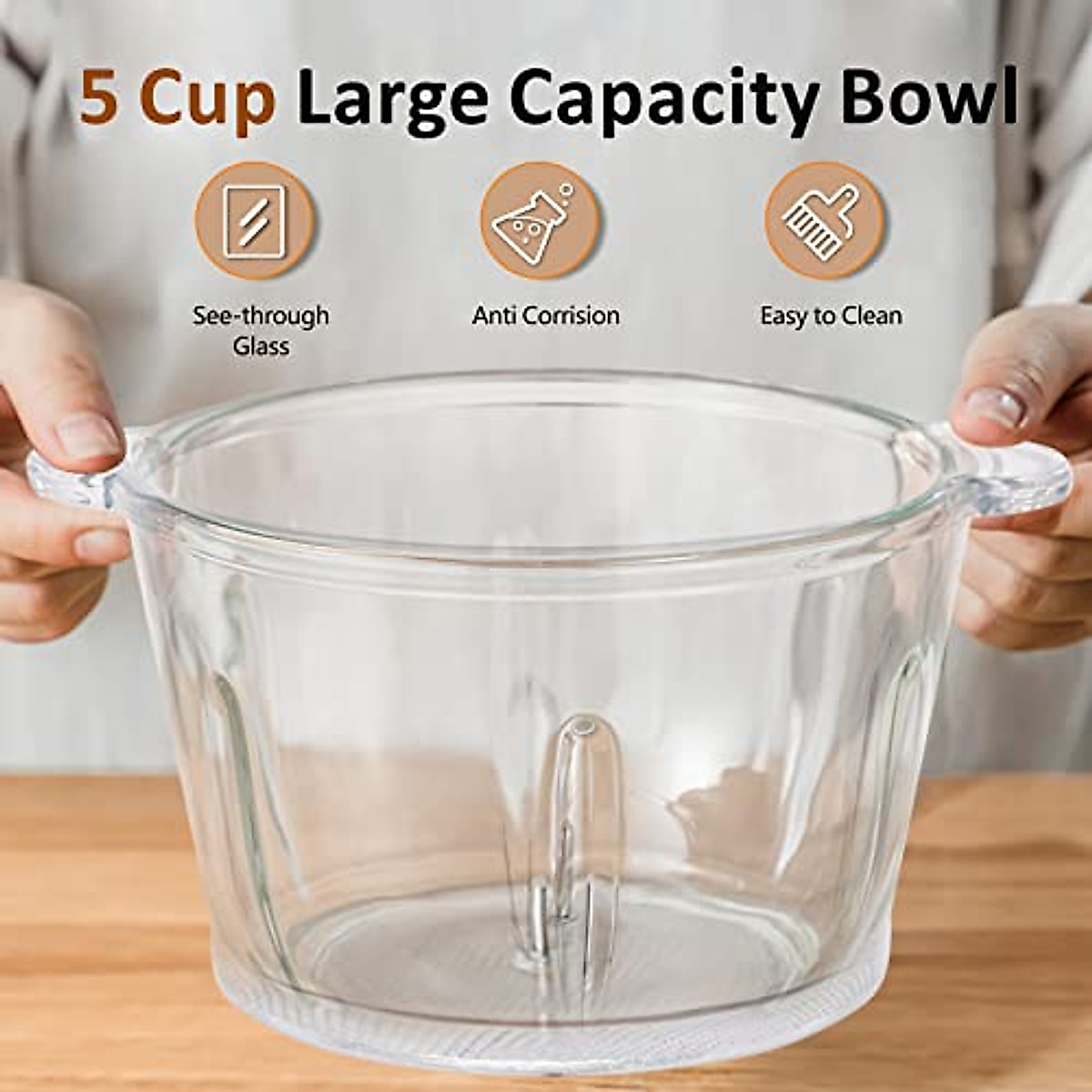 Food Processor 6000mAh Wireless Vegetable Chopper with 5 Cup Glass Bowl, Electric Garlic Meat Choppers BPA-free Baby Food Processors Puree Blender Mini Kitchen Mincer with 4 Blades, 2 Speeds (White)