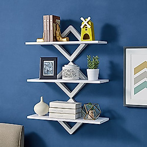 Danya B. Diamonds 3-Level Shelving System – Decorative Floating Shelves –Wall Mount – White