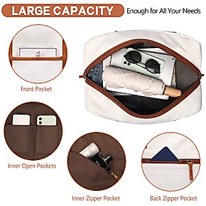 Weekender Bag for Women Canvas Overnight Bag Large Travel Bags for Women Carry on Shoulder Duffle Bag With Shoe Compartment,Perfect for Travel/Daily Use/Birthday Gift (Beige)