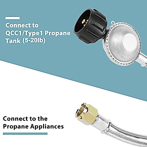 SHINESTAR 6 Feet Propane Regulator and Hose, Fit for Gas Grill, Blackstone 28"/36" Griddle, Propane Fit Pit and More, Low Pressure, 3/8" Female Flare
