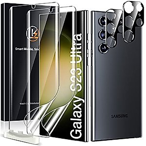 LK [2+2 Pack Compatible for Samsung Galaxy S23 Ultra Screen Protector, 2 Pack Soft TPU Film with 2 Pack Camera Lens Protector [Touch Sensitive] 3D Curved Max Coverage, Screen Protector for S23 Ultra