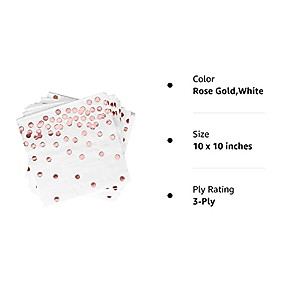 100-Pack Rose Gold Paper Cocktail Napkins for Party, 3 ply Luxury Beverage Napkins for Parties, Events and Family Gatherings Folded 5 x 5 Inches (ROSE)