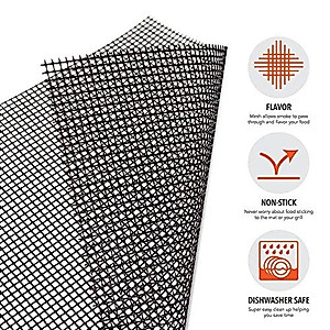 Grill Mesh Mat- Non-Stick Cooking Mats for Grilled Vegetables/Fish/Fajitas/Shrimp, Grilling Sheet Liner, Reusable Grill Accessories - Use on Gas, Charcoal, Electric Barbecue (set of 3, black)
