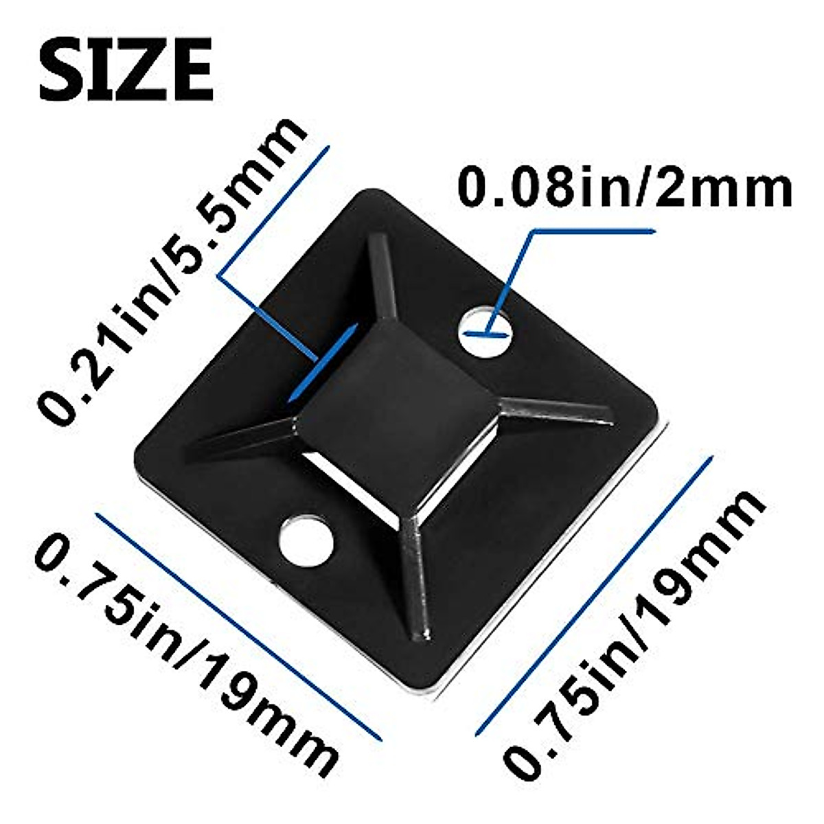 Zip Tie Mount 3/4" Black Small Wire Tie Adhesive Mounting,100 Pcs for Wire Clips Cable Management Cable Tie Anchors,Durability Pro-grade UV Wire Holder organizer