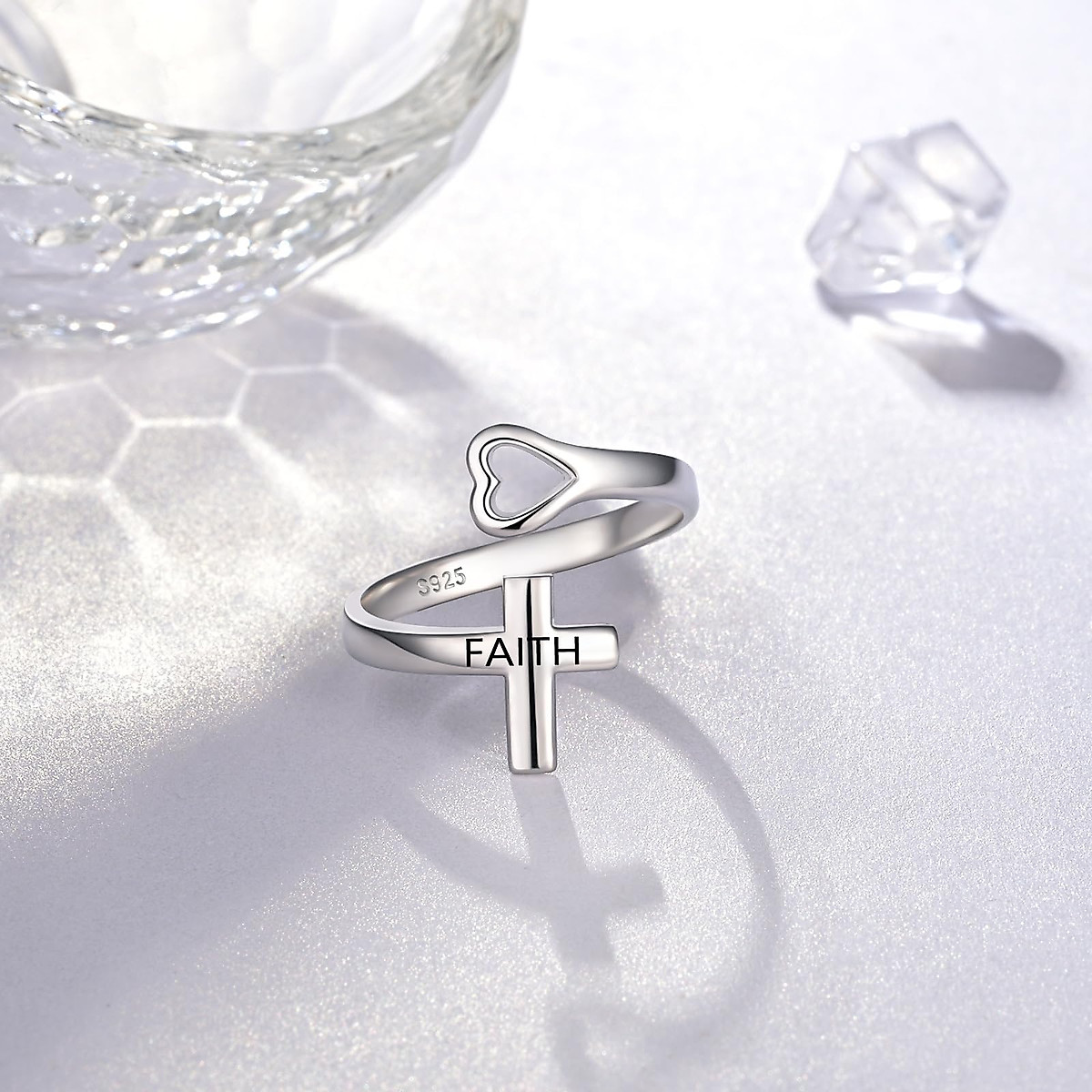 Hioed Cross Purity Ring for Women - Sterling Silver Faith Rings Adjustable Thumb Ring Christian Jewelry Confirmation Gifts for Women