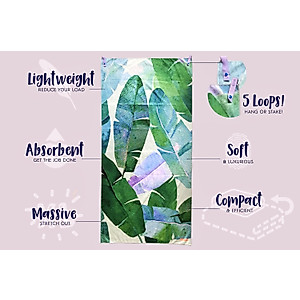 Super Maneuver Microfiber Beach Towel & Bag. Lightweight, Compact & Quick-Dry. For Travel, the Beach, Pool, Gym, Yoga & Camping. Extra Large (71x35.5), Tropical Leaves