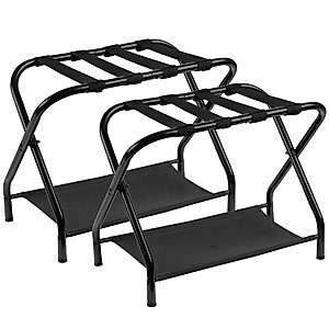Heybly Luggage Rack,Pack of 2,Steel Folding Suitcase Stand with Storage Shelf for Bedroom, Hotel, Foldable Steel Frame, Guest Room Bedroom Hotel, 26.2" L x 14.4" W x 20.5" H, Black,HLR004B2