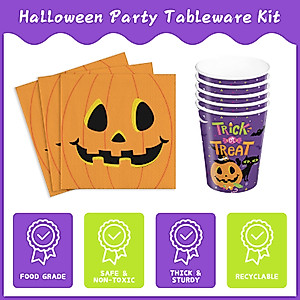 AGoooodySet 120pcs Halloween Party Supplies Trick Or Treat Plates Napkins Paper Cups Green Disposable Forks Tableware Set Halloween Party Supplies Sever 24 Guests