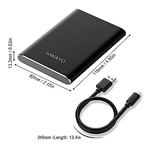 HWAYO 250GB Portable External Hard Drive, USB3.1 Gen 1 Type C Ultra Slim 2.5'' HDD Storage Compatible for PC, Desktop, Laptop, Mac, Xbox One (Black)